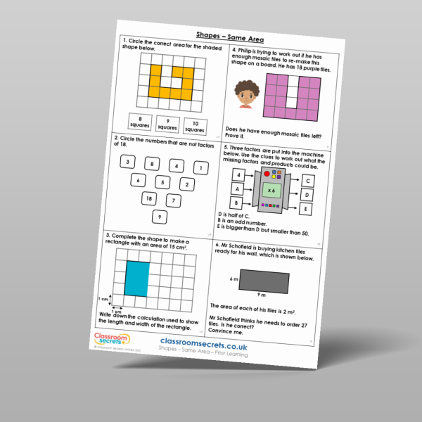 Year 6 Shapes Same Area Prior Learning Resource | Classroom Secrets