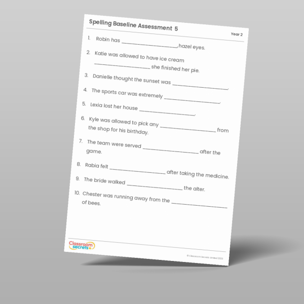 Year 2 Spelling Baseline Assessment 5 Resource | Classroom Secrets