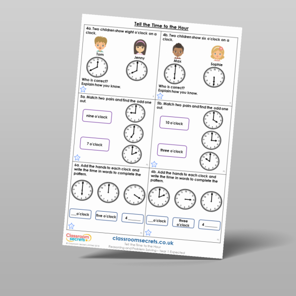 Year 1 Tell The Time To The Hour Reasoning And Problem Solving Resource ...