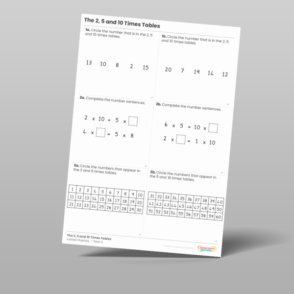 Year 2 The 2 5 And 10 Times Tables Varied Fluency Resource | Classroom ...