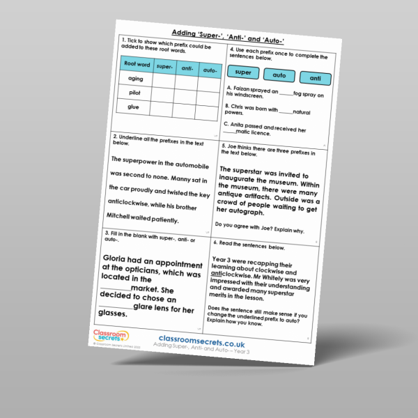 Year 3 Adding Super Anti And Auto Mixed Activity Resource | Classroom ...