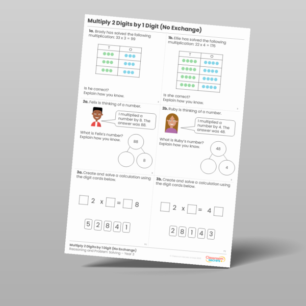 Year 3 Multiply 2 Digits By 1 Digit No Exchange Reasoning And Problem ...