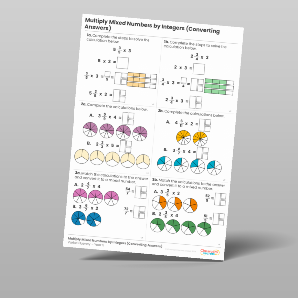 Year 5 Multiply Mixed Numbers By Integers Converting Answers Varied Fluency Resource | Classroom ...