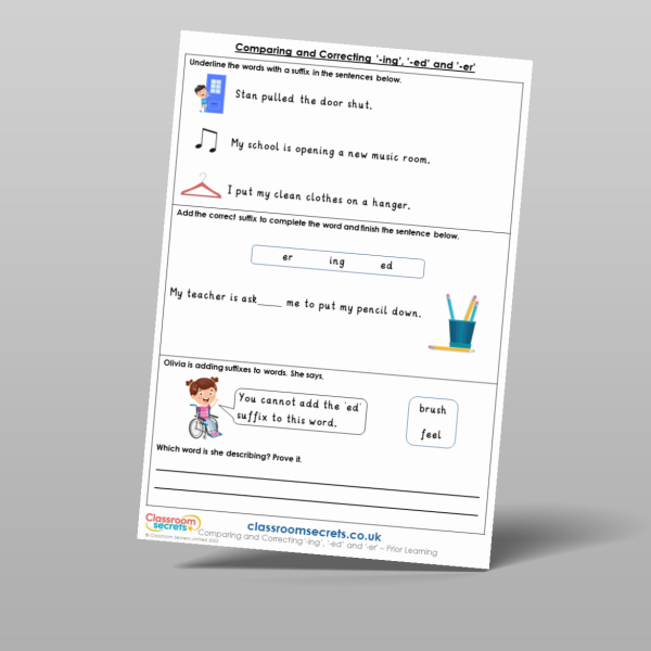 Year 1 Comparing And Correcting Ing Ed And Er Prior Learning Resource Classroom Secrets