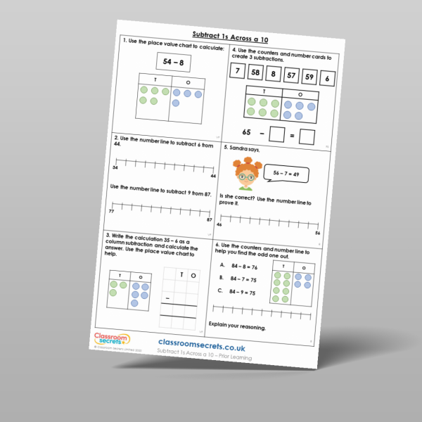 Year 3 Subtract 1s Across A 10 Prior Learning Resource | Classroom Secrets