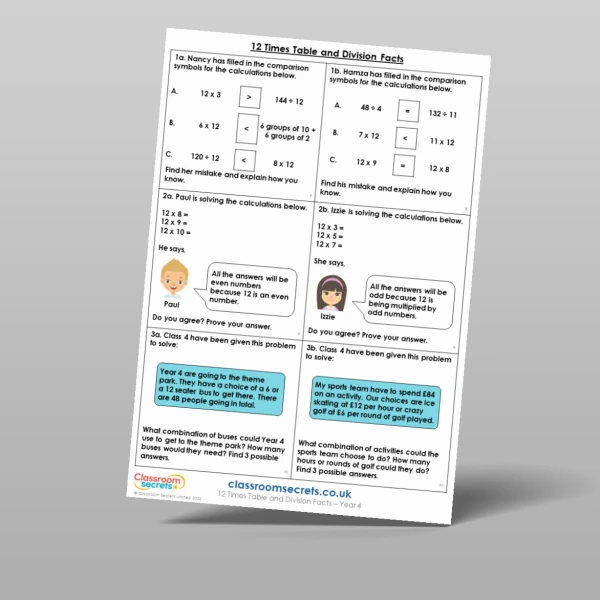 11 And 12 Times Table Reasoning And Problem Solving Resource