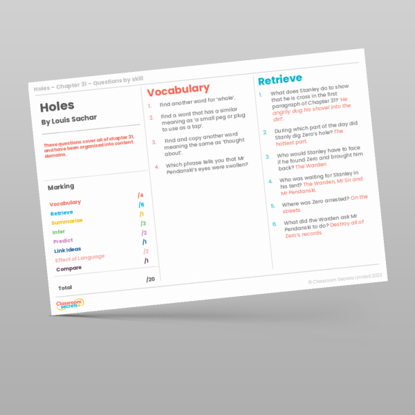 UKS2 Reading Skills Holes Chapter 31 Resource | Classroom Secrets
