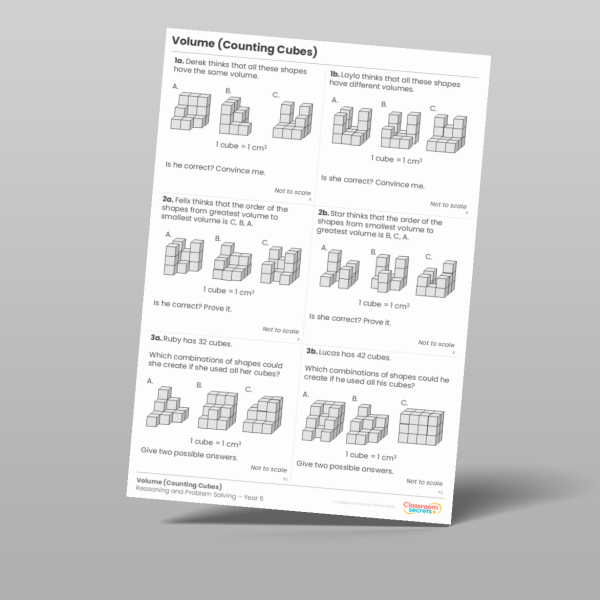 Year 6 Volume Counting Cubes Reasoning And Problem Solving Resource ...