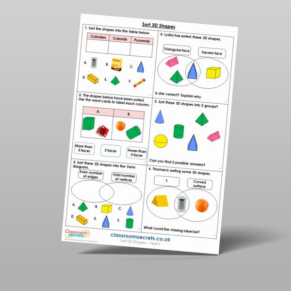 Year 2 Sort 3d Shapes Mixed Activity Resource | Classroom Secrets