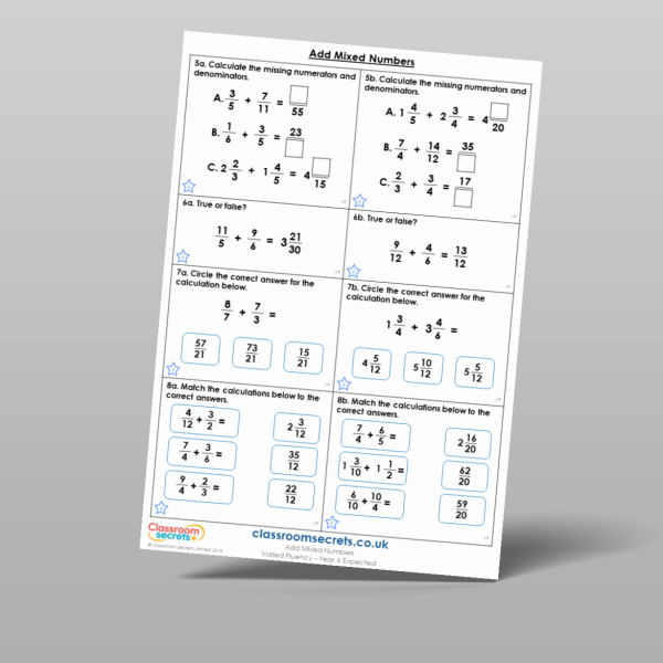 Year 6 Add Mixed Numbers Varied Fluency Resource | Classroom Secrets