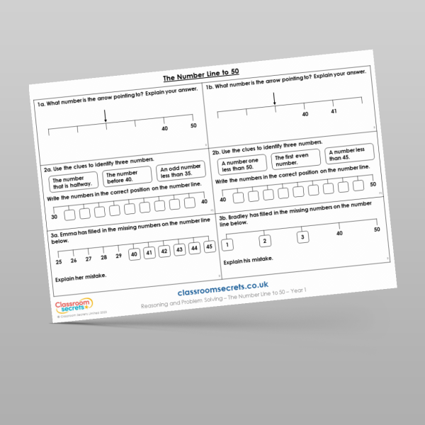 Year 1 The Number Line To 50 Reasoning And Problem Solving Resource ...