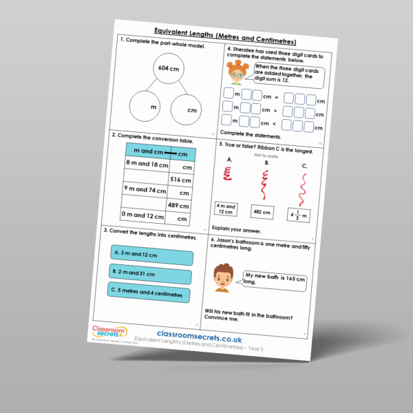 Year 3 Equivalent Lengths Metres And Centimetres Mixed Activity 2 Resource Classroom Secrets