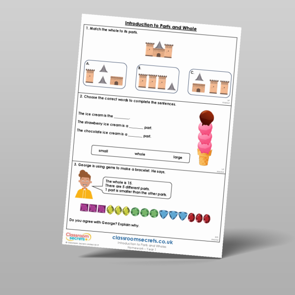 Year 2 Introduction To Parts And Whole Homework Resource | Classroom ...