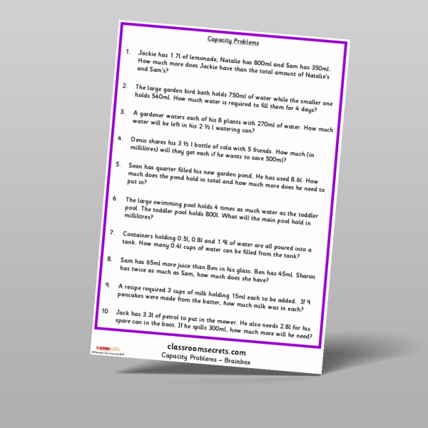KS2 Capacity Word Problems Resource | Classroom Secrets