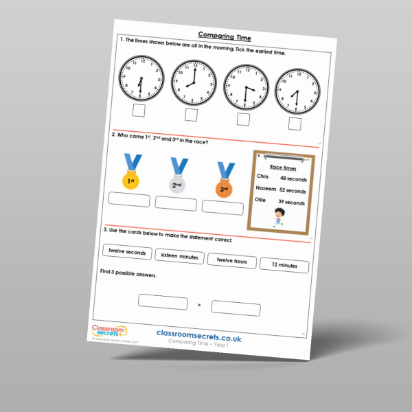 Year 1 Comparing Time Main Activity Resource | Classroom Secrets Year 1 Comparing Time Main Activity Resource | Classroom Secrets