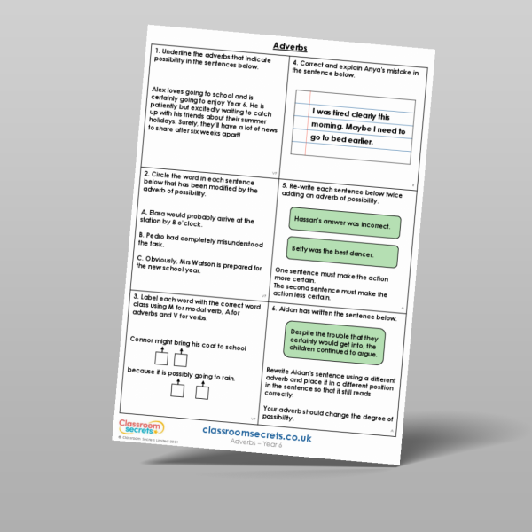 Year 6 Adverbs Mixed Activity Resource | Classroom Secrets
