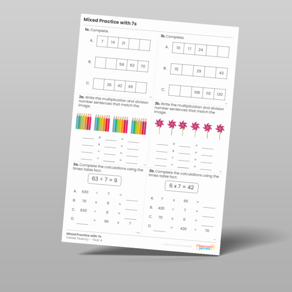Mixed Practice with 7s Varied Fluency Resource | Classroom Secrets