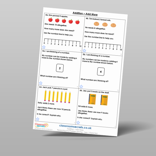 Year 1 Addition Add More Reasoning And Problem Solving Resource ...