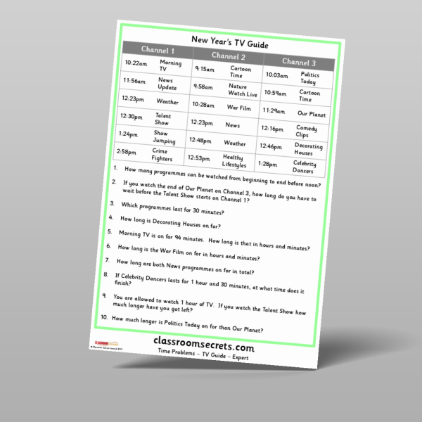 KS1 And Ks2 Tv Guide Time Word Problems Resource | Classroom Secrets
