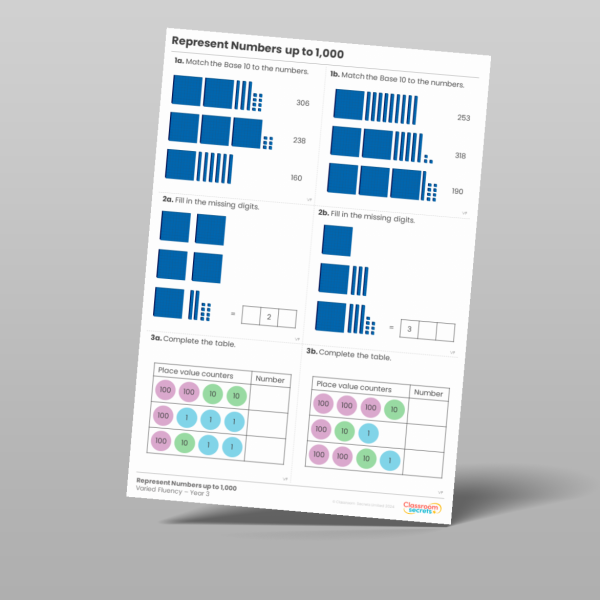 Year 3 Represent Numbers Up To 1 000 Varied Fluency Resource ...