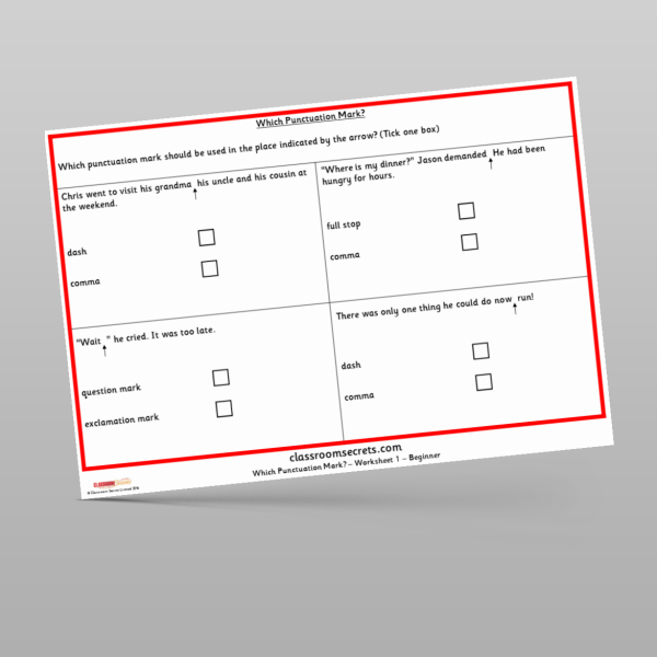 KS2 Which Punctuation Mark Test Practice Resource | Classroom Secrets