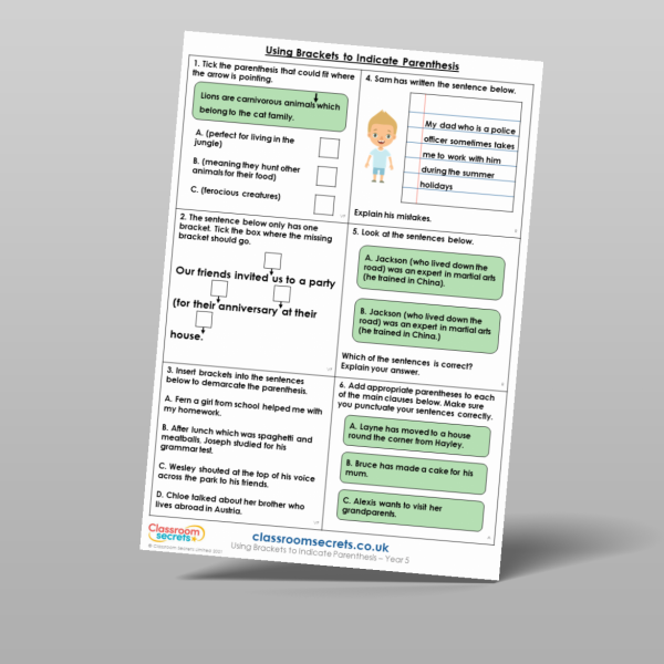 Year 5 Using Brackets To Indicate Parenthesis Mixed Activity Resource ...