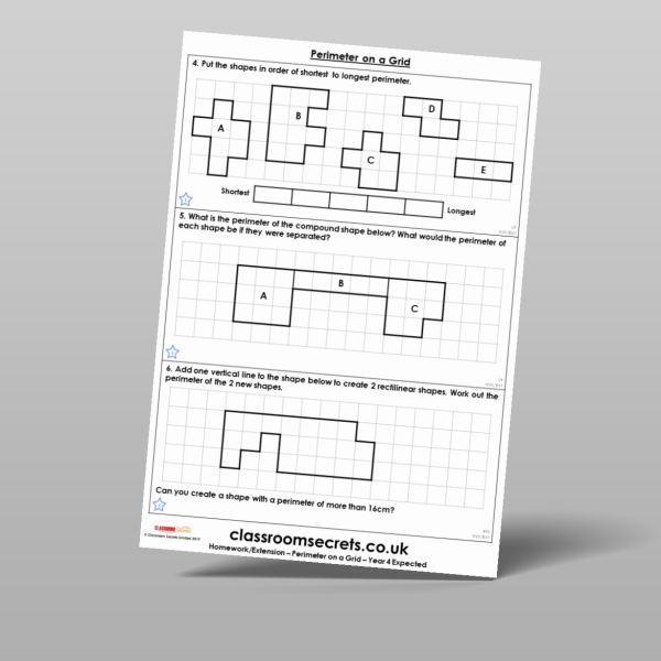Year 4 Perimeter On A Grid Homework Resource | Classroom Secrets