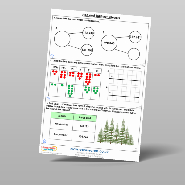 Year 6 Add And Subtract Integers Homework Resource | Classroom Secrets