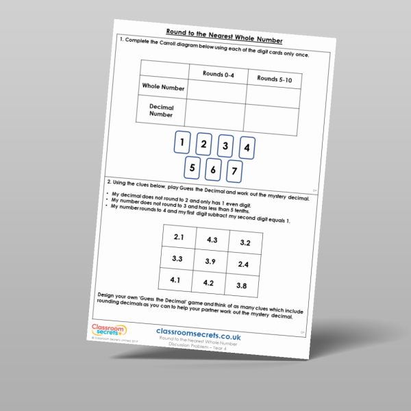 Year 4 Round To The Nearest Whole Number Discussion Problem Resource ...