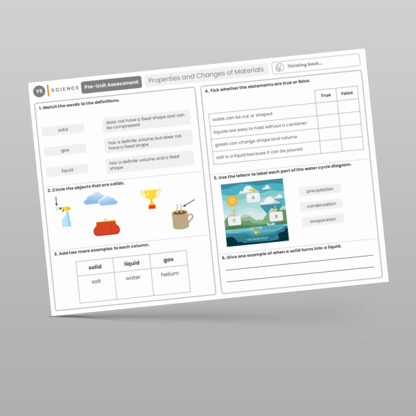 Year 5 Properties And Changes Of Materials Pre Unit Assessment Resource ...