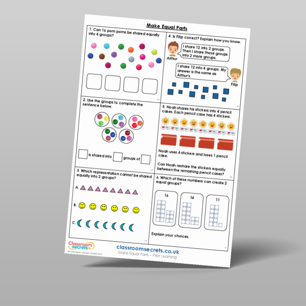 Year 2 Make Equal Parts Prior Learning Resource | Classroom Secrets