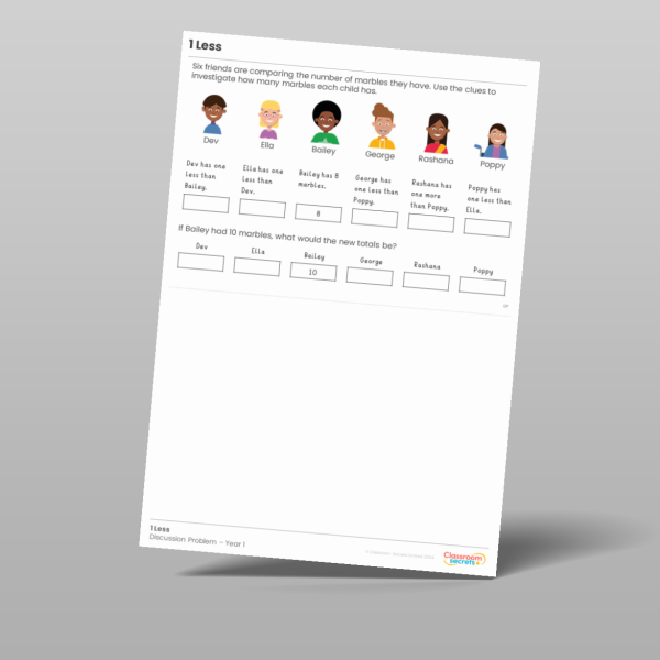 Year 1 1 Less Discussion Problem 2 Resource Classroom Secrets
