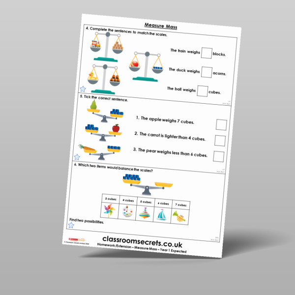 Year 1 Measure Mass Homework Resource | Classroom Secrets
