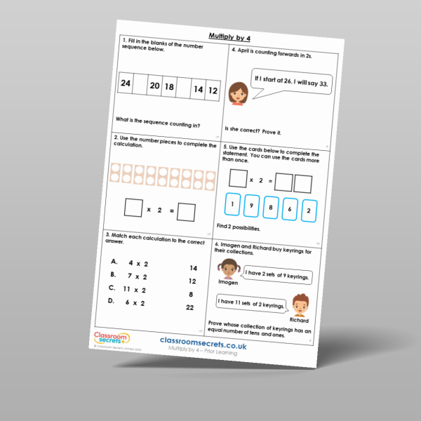 Year 3 Multiply By 4 Prior Learning Resource | Classroom Secrets