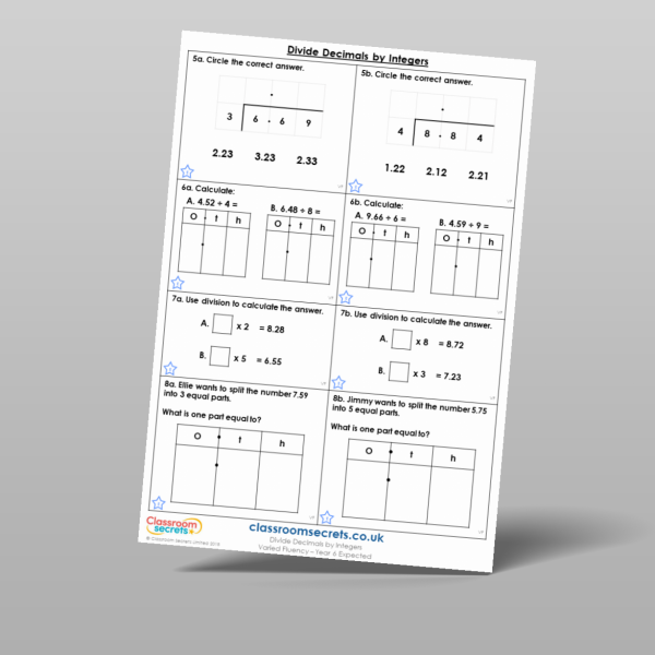 Year 6 Divide Decimals By Integers Varied Fluency Resource | Classroom ...
