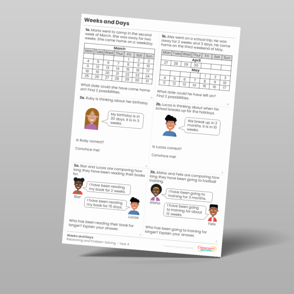 Year 4 Weeks And Days Recap Reasoning And Problem Solving Resource ...