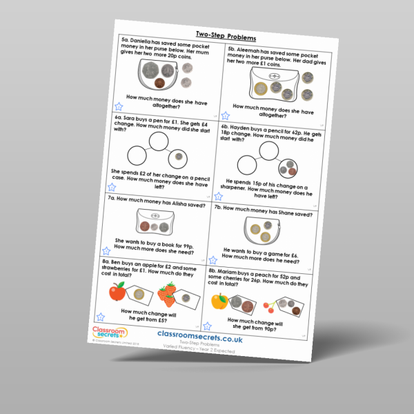 Year 2 Two Step Problems Varied Fluency Resource | Classroom Secrets