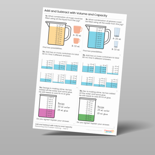 Year 2 Add And Subtract With Volume And Capacity Reasoning And Problem ...
