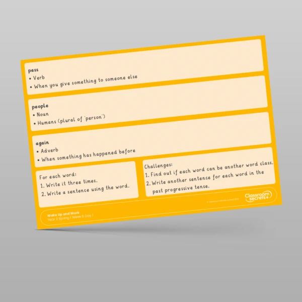 Year 2 Spring 1 Week 6 Wake Up And Work Resource | Classroom Secrets