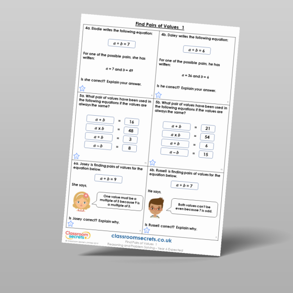 Year 6 Find Pairs Of Values 1 Reasoning And Problem Solving Resource ...