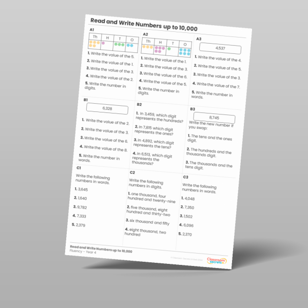 Read And Write Numbers Up To 10 000 Fluency Matrix Resource Classroom Secrets