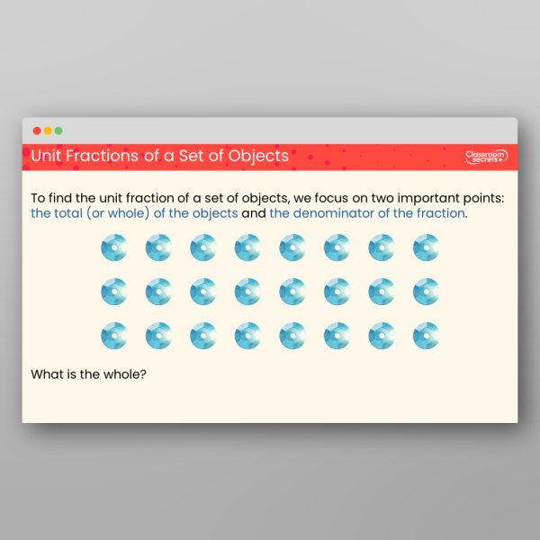 Year 3 Unit Fractions Of A Set Of Objects Teaching Ppt Resource Classroom Secrets