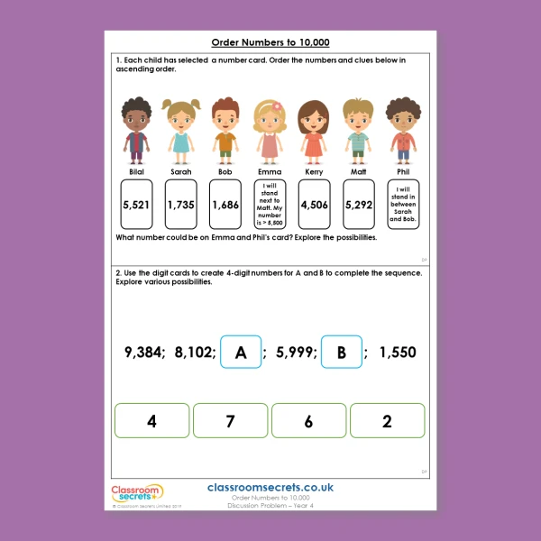 Year 4 Order Numbers To 10 000 Discussion Problem Resource | Classroom ...