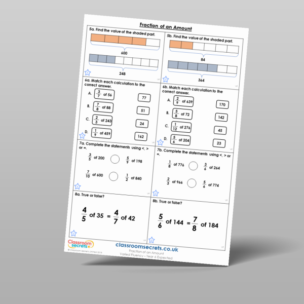 Year 6 Fraction Of An Amount Varied Fluency Resource | Classroom Secrets