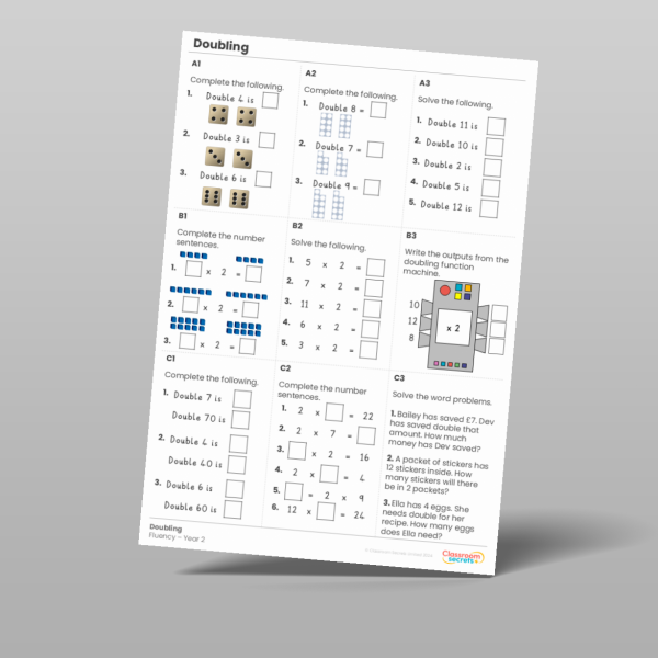 Year 2 Doubling Fluency Matrix Resource | Classroom Secrets