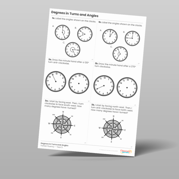 Year 5 Degrees In Angles And Turns Varied Fluency Resource | Classroom ...