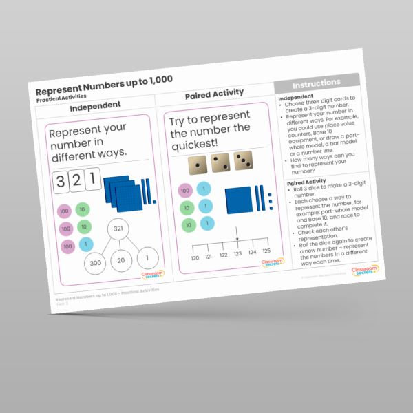 Year 3 Represent Numbers Up To 1 000 Practical Activities Resource ...