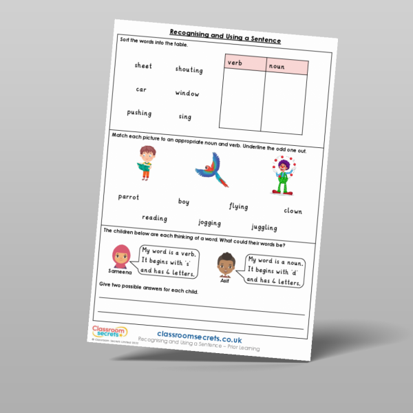 Year 1 Recognising And Using A Sentence Prior Learning Resource ...