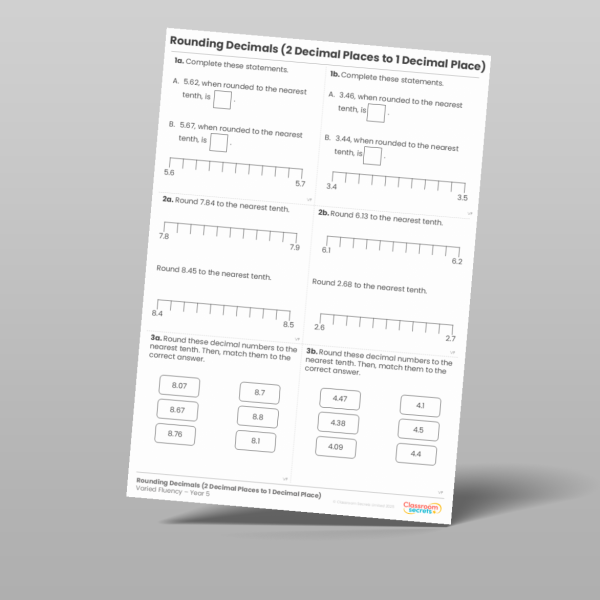 Year 5 Rounding Decimals 2 Decimal Places To 1 Decimal Place Varied ...