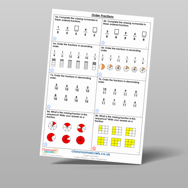 Year 3 Order Fractions Varied Fluency Resource | Classroom Secrets